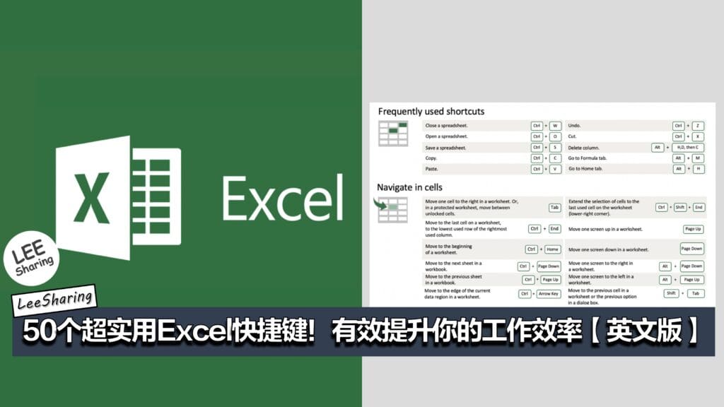 50个超实用excel快捷键！有效提升你的工作效率【英文版】 Leesharing