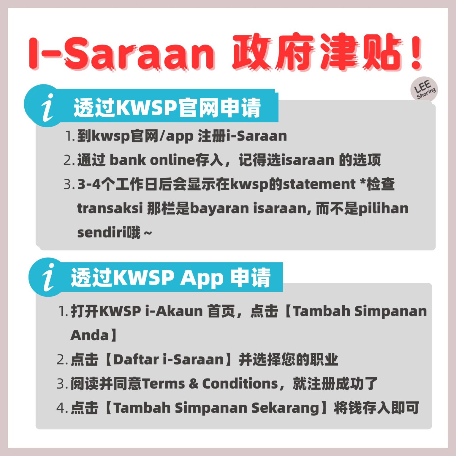 i-Saraan 政府津贴增至20%！缴纳RM2500公积金即可获得RM500补贴！ – LEESHARING