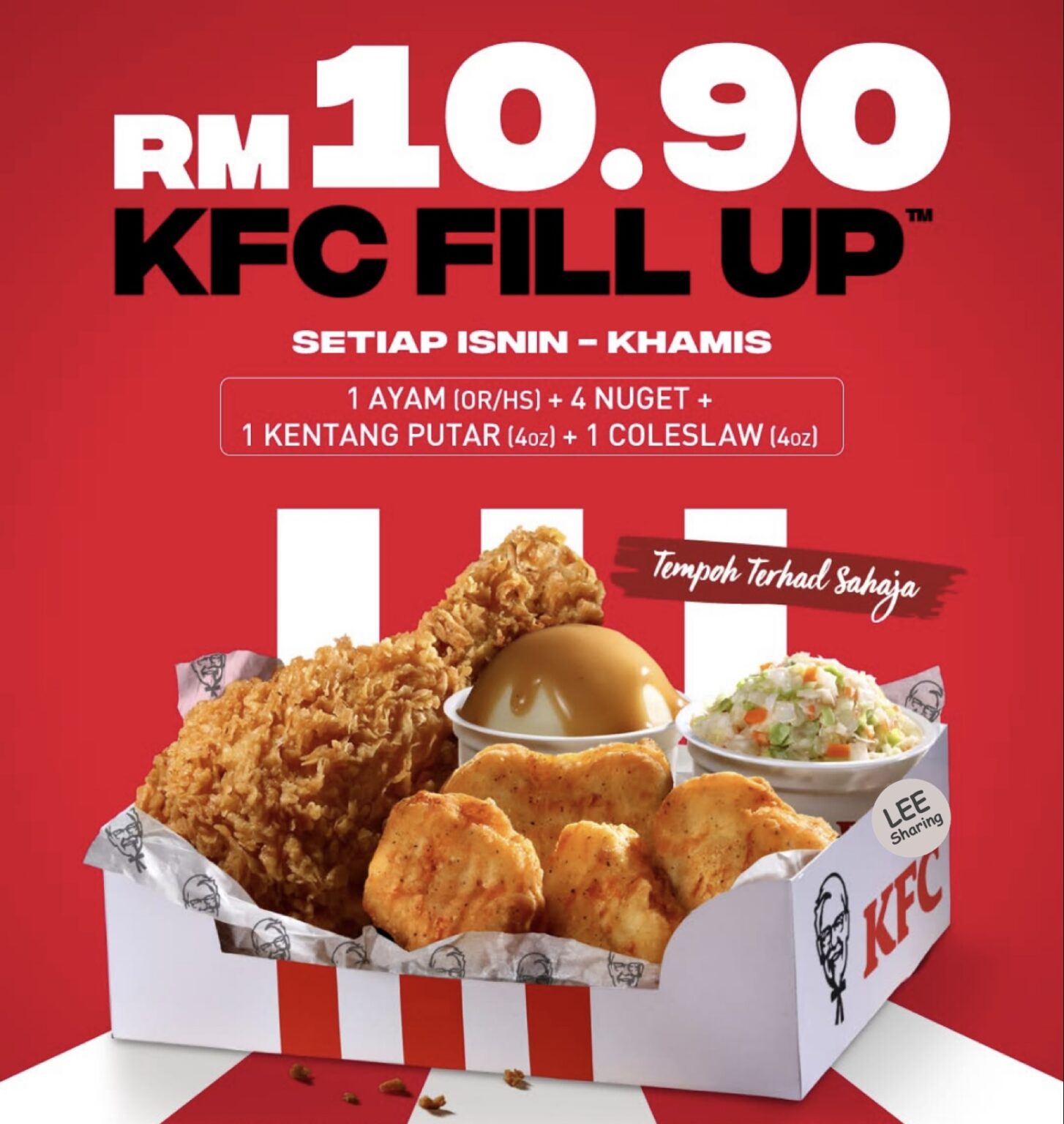 KFC 推出Fill Up 超值套餐！4样肯德基美食只需RM10.90！ – LEESHARING