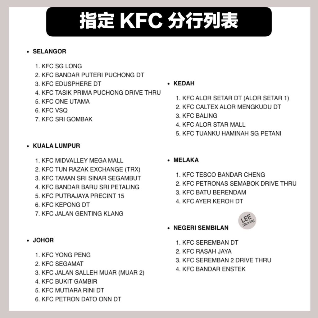 KFC 即日起推出Capybara 盲盒！附上指定100间 KFC 分行列表！ – LEESHARING